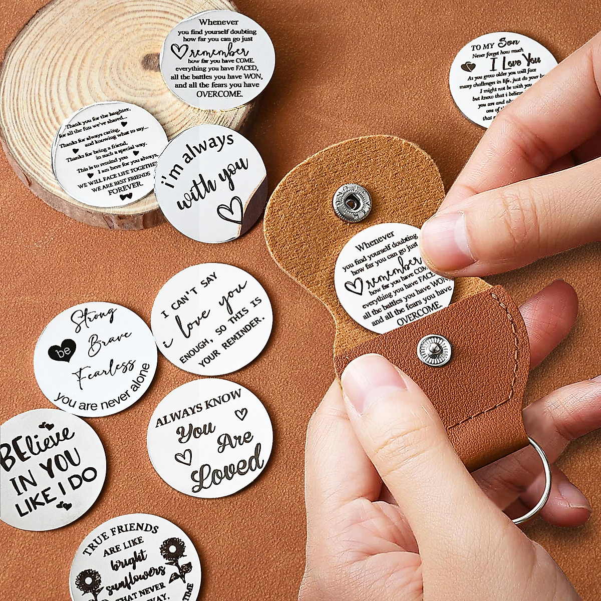 OUMILAN Pocket Hug Token Gifts for Men Boyfriend Girlfriend Inspirational Gift for Son Daughter Brother with Leather Keychain (Sobriety)