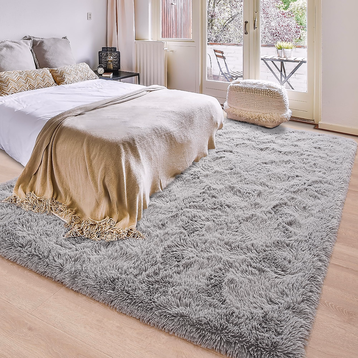 Beglad Soft Fluffy Area Rug Modern Shaggy Bedroom Rugs for Kids Room Extra Comfy Nursery Rug Floor Carpets Boys Girls Fuzzy Shag Fur Home Decor Rug, 5.3 ft x 7.5 ft, Grey