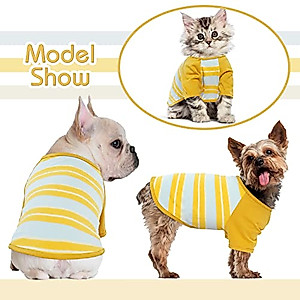 T'CHAQUE 100% Cotton Striped Dog Shirts for Small Medium Dogs Chihuahua Puppy Clothes T-Shirt, Soft and Durable Cat Pajamas Costume, Pet Dog/Cats Sweatshirt for All Season, Red Striped Patchwork, M