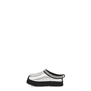 UGG Unisex-Child Tazz Leather Slipper, Silver Metallic, 2 Little Kid