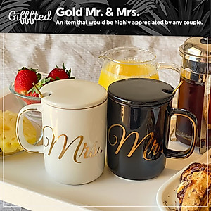 Triple Gifffted Couples Gifts For Wedding Anniversary, Engagement, Christmas, Mr and Mrs Mugs, Him Her, His Hers, Newlywed Couple Gift, Bride Groom, Lids Teaspoons, Ceramic, 380ML