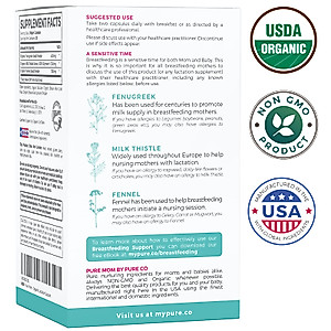 USDA Organic Lactation Supplement - Increase Milk Supply with Herbal Breastfeeding Support - Aid for Mothers - Organic: Fenugreek Seed, Fennel & Milk Thistle - 60 Vegan Capsules (No Pills or Cookies)