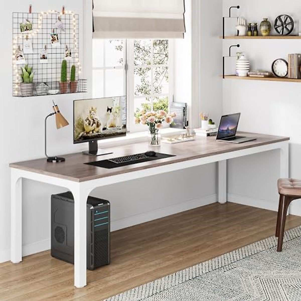 LITTLE TREE 78.7 Inches Extra Long Two Person Office Desk,Double Workstation for Home Office