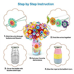 HULASO Crafts for Girls Ages 4-12 Gift Make Your Own Flower Bouquet with Buttons Felt Flowers, Vase Art and Craft for Children - DIY Activity for Boys & Girls Age 6 7 8 9 10 11 12 Year Old