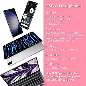2-Pack USB-C Headphones for iPad Pro Samsung Galaxy Google Pixel Oneplus Huawei Sony...