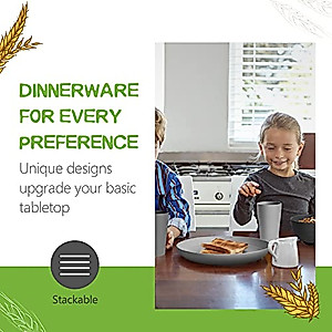 Teivio 16-Piece With Flatware Kitchen Plastic Wheat Straw Dinnerware Set, Service for 4, Dinner Plates, Dessert Plate, Cereal Bowls, Cups, Unbreakable Plastic Outdoor Camping Dishes, Stone