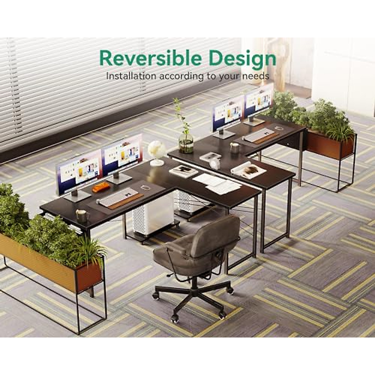 AODK L Shaped Desk, 50 Inch Computer Desk with Storage Bag, Reversible Home Office Desk with Host Stand, Black Corner Table for Bedroom Studio, Modern Wood PC Desk for Study Work