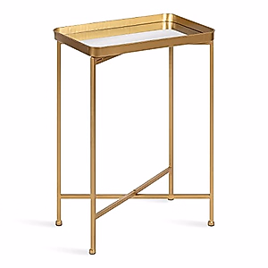 Kate and Laurel Celia Modern Mirrored Tray Side Table, 18 x 12 x 26, Gold, Foldable Rectangular End Table for Storage and Display