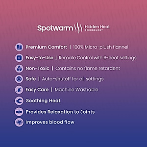 Hidden Heat Electric Couch Cushion Warmer by Spotwarm; Wireless RF Remote, Microplush Flannel Heated Seat or Single User Bed Warmer 17” by 20”