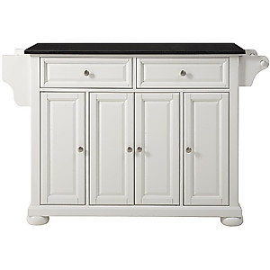 Crosley Furniture Alexandria Granite Top Rolling Kitchen Island Storage Cart, Microwave Stand, Spice Rack, White