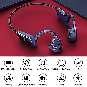 SLuB Bone Conduction Headphones,Bluetooth 5.0 Open-Ear Wireless Earphones,High Sound Quality,Ultra-Lightweight,Waterproof and Sweatproof Sports Headset(Blue)