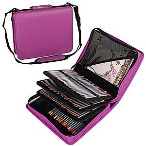 Shulaner 180 Slots Pencil Case Leaves Print Colored Pencils Holder Large Capacity Portable Pencil Bag Organizer (Purple, 180)