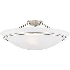 3 Light Brushed Nickel Ceiling Light Fixture with White Alabaster Glass Shade
