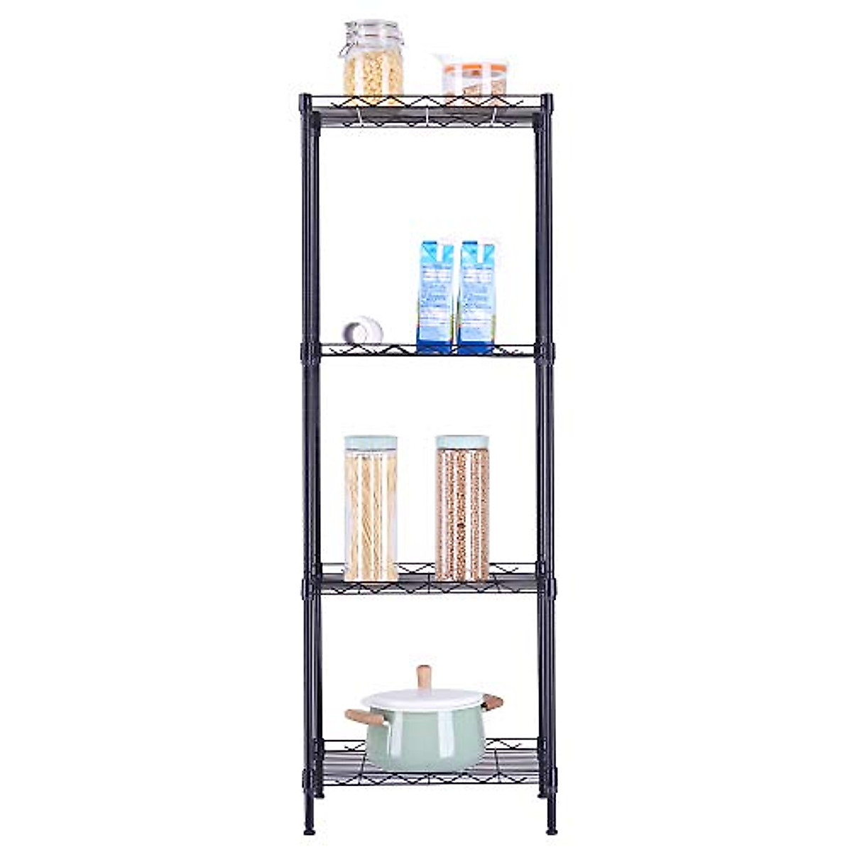 Volowoo 4-Tier Wire Shelving Unit,4 Shelves Unit Metal Storage Rack Durable Organizer Perfect for Pantry Closet Kitchen Laundry Organization,Black