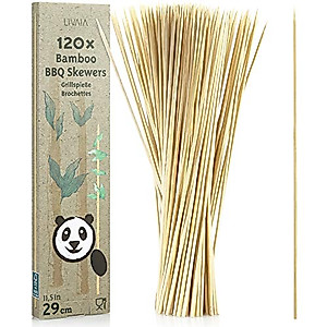 LIVAIA Wooden BBQ Skewers: 120 x Premium Bamboo Barbecue Skewers and Kebab Skewers Wood Extra Long - Wooden Skewers for Crafts - Round Wooden Skewers - Wooden Stick 11.4in - Bamboo Grill Skewers