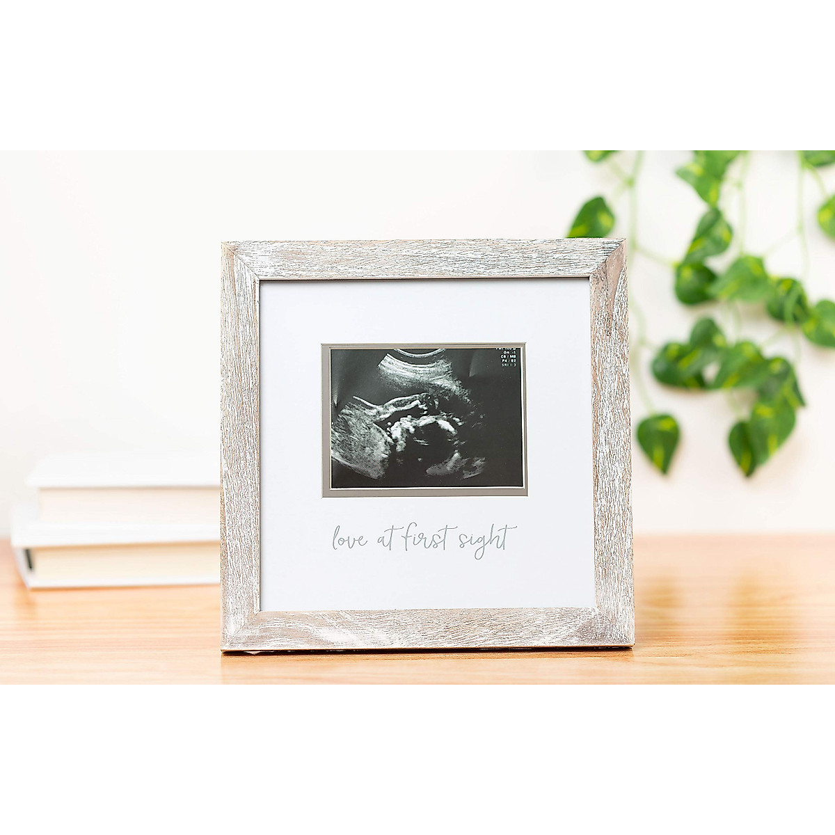 Pearhead Love at First Sight Rustic Sonogram Photo Frame, Baby Keepsake Picture Frame, Gender-Neutral Nursery Décor, Ultrasound Or Sonogram Photo, 4" x 3" Photo Insert, Farmhouse Rustic