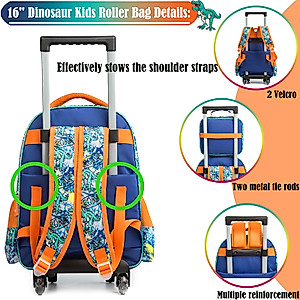Egchescebo School Bags Kids Rolling Dinosaur Backpack for Boys Luggage Suitcase With Wheels Trolley Wheeled Backpacks Travel Bags 3PCS Boys Backpack With Lunch Green