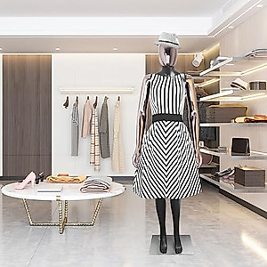 Female Mannequin Black Dress Form Full Body Manikin Body 70 Inches Adjustable Maniquins Dress Model Plastic Detachable Manequins Stand Metal Base Metal Connector, Rose Gold Head and Hands