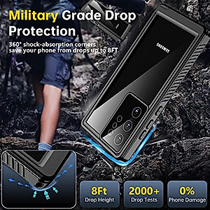 Oterkin for Samsung Galaxy S23 Ultra Case Waterproof,S23 Ultra Case with Built-in Screen&Camera Protector,360° Full Body Protection Dustproof Shockproof Heavy Duty Rugged Case for S23 Ultra-Black