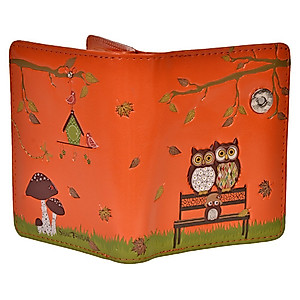 Shag Wear Owl Park Bench Small Bird Wallet for Women and Teen Girls Vegan Faux Leather Orange 4.5"