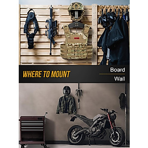 OneTigris Motorcycle Helmet Holder Wall Mount, Tactical Gear Holder with Helmet Stand and Plate Carrier Hanger, Solid Wood Wall Rack Organizer & Display for Police, Football, Cycling Gear