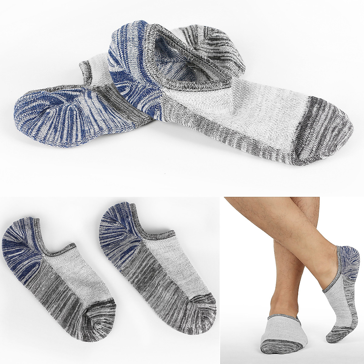 Mottee&Zconia Mens No Show Socks Casual Low Cut Non-Slide Socks Mesh Top Cotton Sock 5 Pack Size11-13