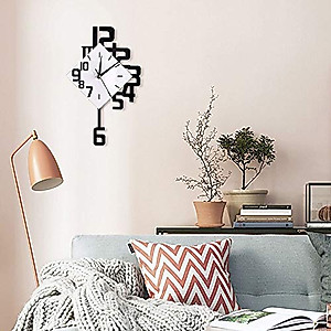 The Geeky Days Large Numbers Pendulum Clock Black and White Modern Design Irregular Numerals Decorative Fashion Silent Quartz Wall Watch with Swinging Number