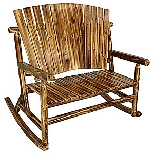 Sunnydaze Rustic Fir Wood Log Cabin Rocking Loveseat with Fan Back Design, 2-Person 500-Pound Capacity