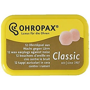 Ohropax Reusable Wax/Cotton Ear Plugs (12 Plugs Total)(1 Clear Carrying Case) - Ear Plugs for Sleeping Noise Cancelling, Swimming, Shooting Ear Protection, and a snoring Solution