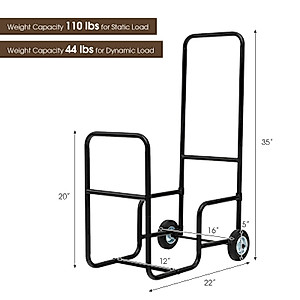 Goplus Firewood Log Cart Carrier, Anti-Slip and Wear-Resistant Wheels, Steel Frame, Large Loading Space, Sturdy Construction, Wide Application, Simple Installation