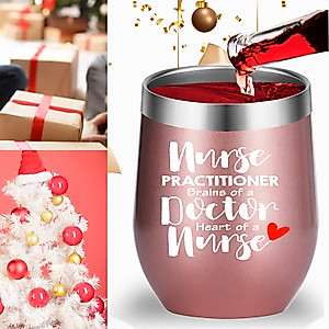 Mamihlap Nurse Practitioner Brains Of A Doctor,Heart Of A Nurse Wine Tumbler.Nurse Practitioner Gifts for Friend Daughter Women.Nurse Appreciation,Nursing School Graduation Gifts.(12 oz Rose Gold)