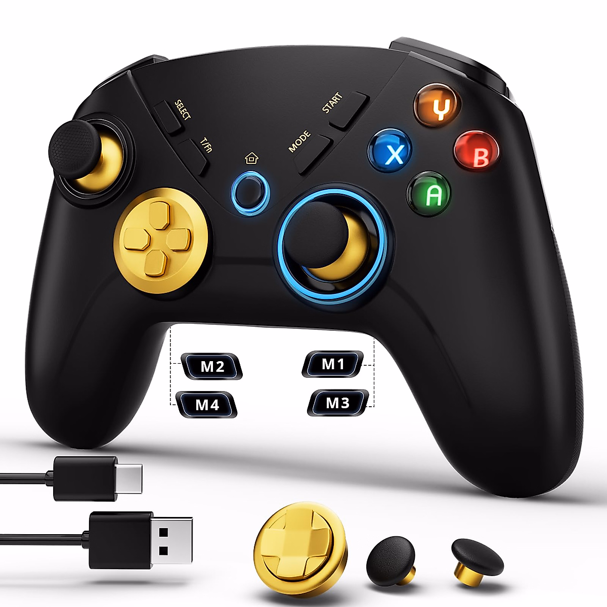 Multi-Platform PC Wireless Controller, Bluetooth Gaming Controller, Compatible with Windows, iPad, Steam, Luna, Laptop, Tablet, and Smart TV, with Double Shock, Macro Keys, Turbo Button, LED Backlight