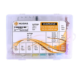 HUAHA 100pcs 1/2" Stainless Blunt Tip Dispensing Needles set + 5pcs Different Size Indutrial Syringe with 16pcs Tapered Pinhead Tip Needles set