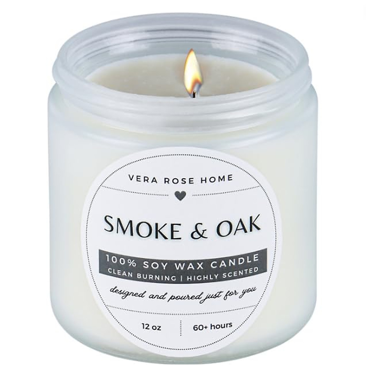 Vera Rose Home Smoke & Oak Scented Soy Candle Long Burning Highly Scented Cedar Sandalwood 60+ Hours Clean Burning Natural Candle Odor Eliminating Mens Scented Candle 12oz Jar