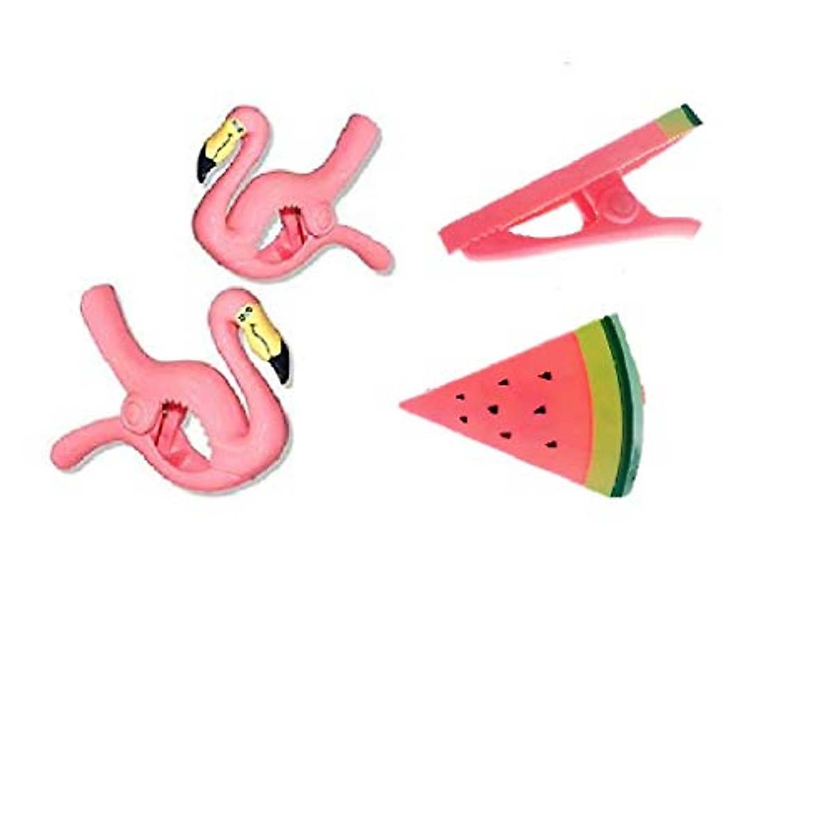 C&H Solutions 2 Pack Set Pair of Beach Towel Clips(Flamingo & Watermelon Style) Jumbo Size for Beach Chair, Cruise Beach Patio, Pool Accessories for Chairs, Household Clip, Baby Stroller.