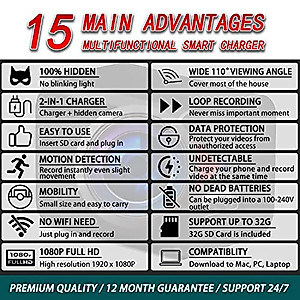 Mini Spy Camera Hidden Camera Charger, 1080p FHD Nanny Cam, Small Camera, Hidden Cameras, Loop Recording, Motion Detection, Wide Angle, Easy to Use, 32G SD Card Included (Black)