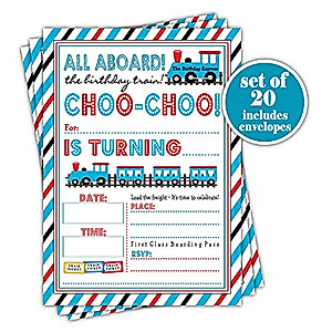 Train Themed Birthday Party Invitation - Set of 20 with envelopes