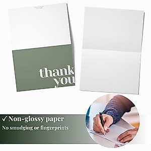 Paper Play Thank You Cards Bulk Pack of 40 Green, 5x3.5 Inches with Matching Stickers & Envelopes, Minimalistic Design Suitable for Business, Baby Shower, Wedding, Small Business, Graduation, Funeral