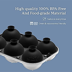 Samuelworld Large Ice Ball Maker with Lid, 6 x 2.5 Inch Ice Balls - BPA Free, Easy To Fill Round Silicone Ice Tray, Perfect Spheres Craft Ice Maker for Whiskey, Cocktails, Gifting - Black