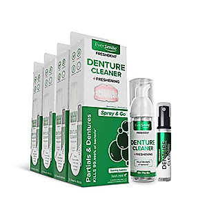 FreshDent Denture & Partial Cleaner - On The Go Dental Cleaning & Teeth Whitening Spray. Kills Bacteria & Freshens Bad Breath Mint Flavored (4pk)