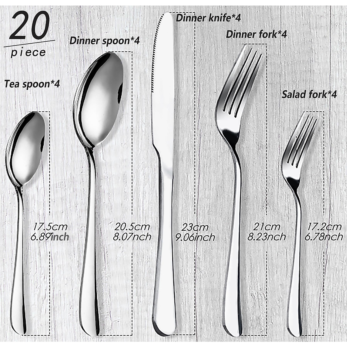 Silverware set for 4,20 Piece Heavy duty Stainless Steel Flatware Set,Mirror Polished Cutlery Set,Perfect for Family Gatherings,Weddings.Dinner Fork Knife Spoon Eating Tableware Set for Home