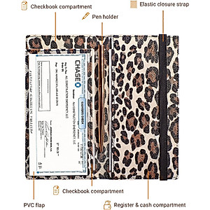 Zreal Checkbook Cover for Men & Women, 2 Pack Premium Vegan Leather Checkbook Holder Slim Wallets for Top & Side Tear Duplicate Checks with RFID Blocking (Dark & Light Leopard)