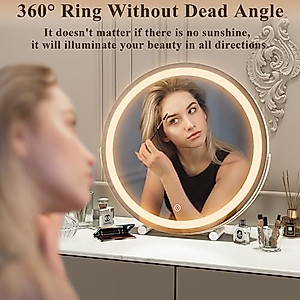 Vierose 18 Inch Large Vanity Mirror with Lights, Round LED Makeup Mirror, Light Up Mirror Makeup Mirror with Lights for Bedroom Tabletop, Smart Touch Control 3 Colors Dimmable, 360° Rotation (White)