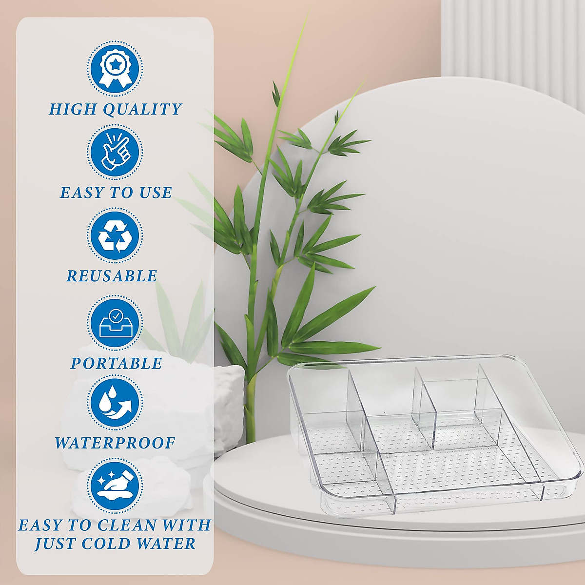 Toughty Drawer and Desk Organizer Tray with 8 Compartments Clear Acrylic for Makeup Organizer for Vanity, Drawer Organizers Office, Office Desk Accessories Desk Organizer Tray