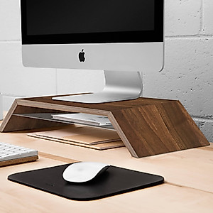 Aothia Monitor Stand Riser, Solid Wood Desktop Stands for Laptop Computer/TV/PC/Printers, Perfect Desk Shelf Organizer with Underneath Storage for Office Accessories(Black Walnut)