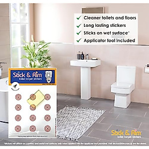 Bullseye Toilet Target Stickers Bulk Pack for Toilets and Urinals (13 Targets) with Sticker Applicator Tool - Sticks on Wet Surface - Toilet Targets for Toilet Training Boys - Aiming Targets for Men - Pee Targets for Boys