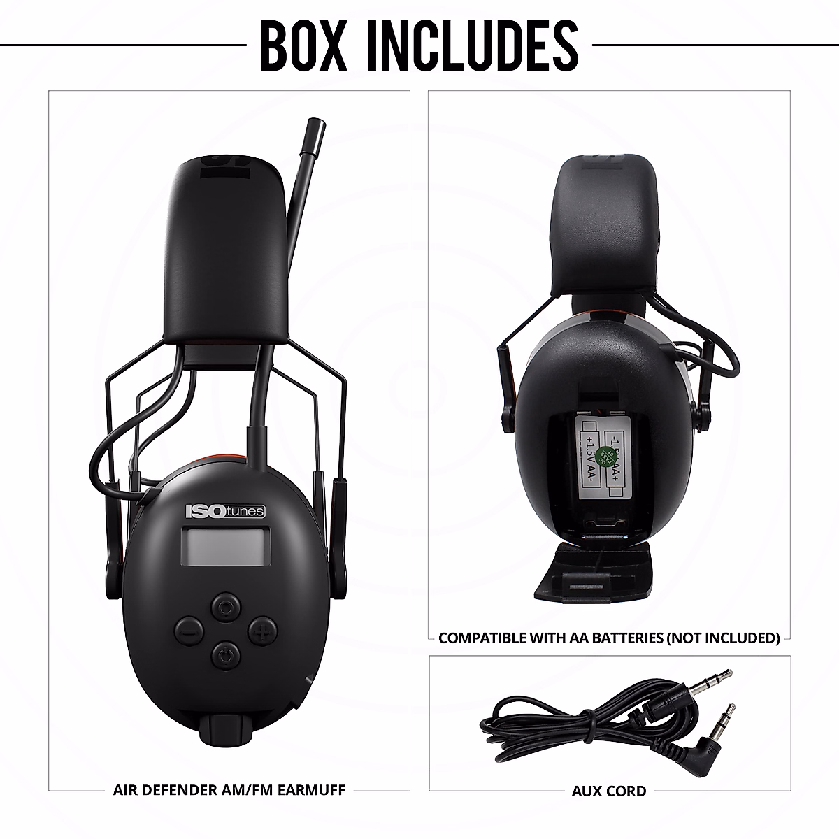 ISOtunes AIR DEFENDER AM/FM Earmuffs: Comfortable Wireless Hearing Protection with AM/FM Radio Tuner. Runs on 2 AA Batteries (Not Included)