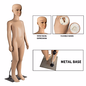 Kids Mannequin Full Body Realistic Adjustable Detachable Manikin Display Head Turns Dress Form W/Metal Base