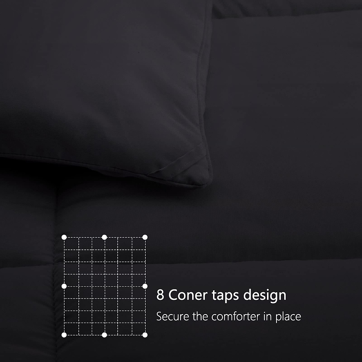 TEXARTIST Premium 2100 Series Queen Comforter All Season Breathable Cooling Black Comforter Soft 4D Spiral Fiber Quilted Down Alternative Duvet with Corner Tabs Luxury Hotel Style (88"x88")