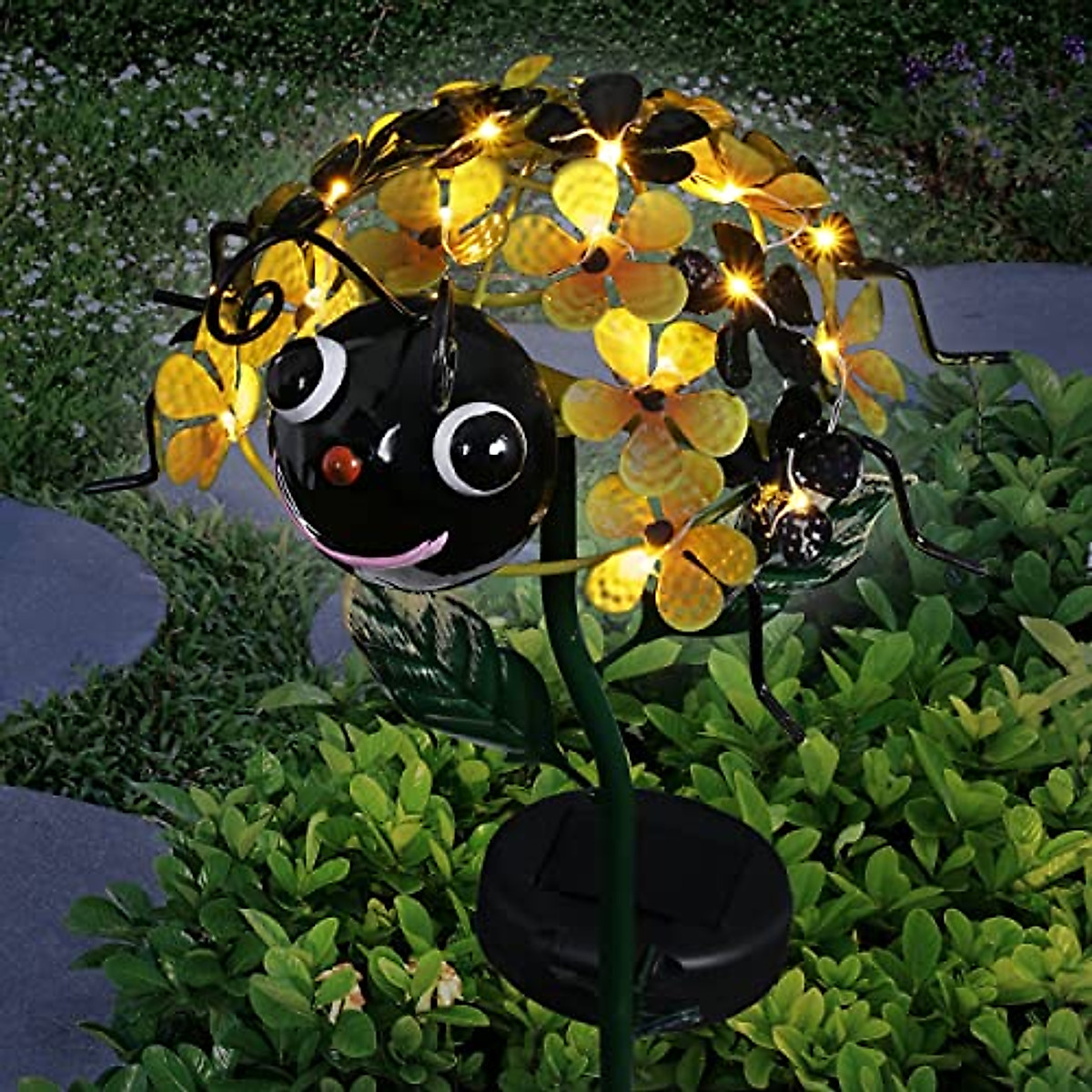 Exhart Solar Yellow Bumble Bee Garden Stake, 26 LEDs, Metal, Cute Garden Décor, 8.5"x7.5"x26.5"